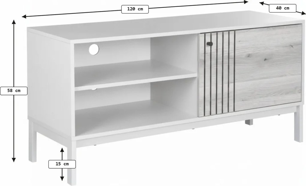 TV stolek FROST 120x40 cm bílý, dekor dub alpský
