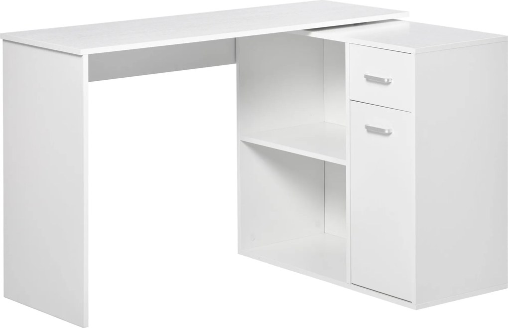HOMCOM Rohový stůl pro studium a kancelář s 2 šuplíky a 2 policemi, moderní dřevěný stůl, 117x82x74 cm, bílý | Aosom