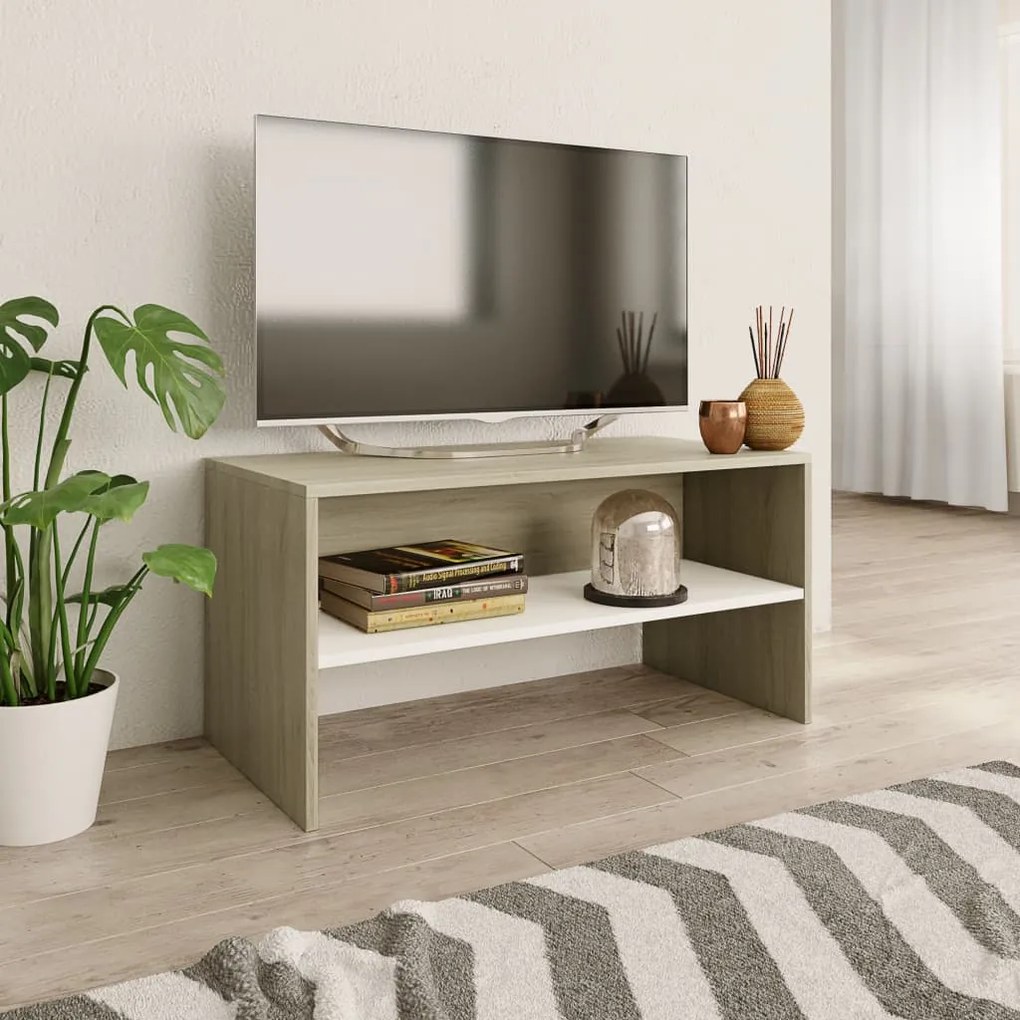 800059 vidaXL TV stolek bílý a dub sonoma 80 x 40 x 40 cm dřevotříska