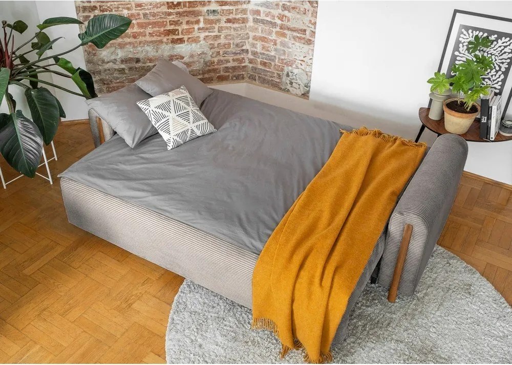 Světle hnědá manšestrová rozkládací/s úložným prostorem pohovka 244 cm Arcadova – ELTAP