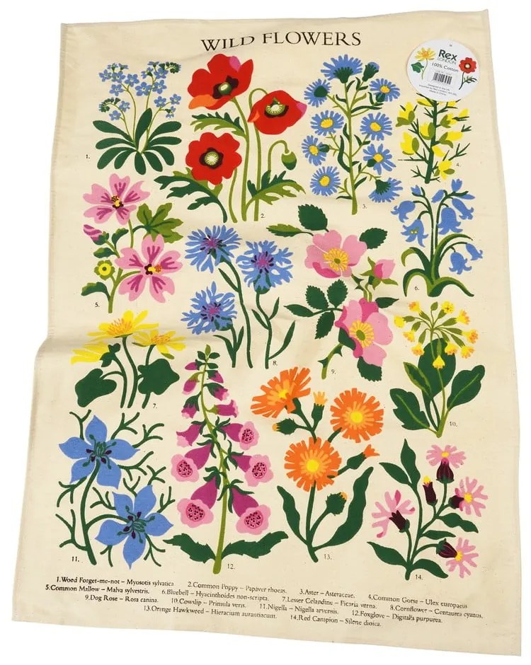 Béžová bavlněná utěrka Rex London Wild Flowers, 50 x 70 cm