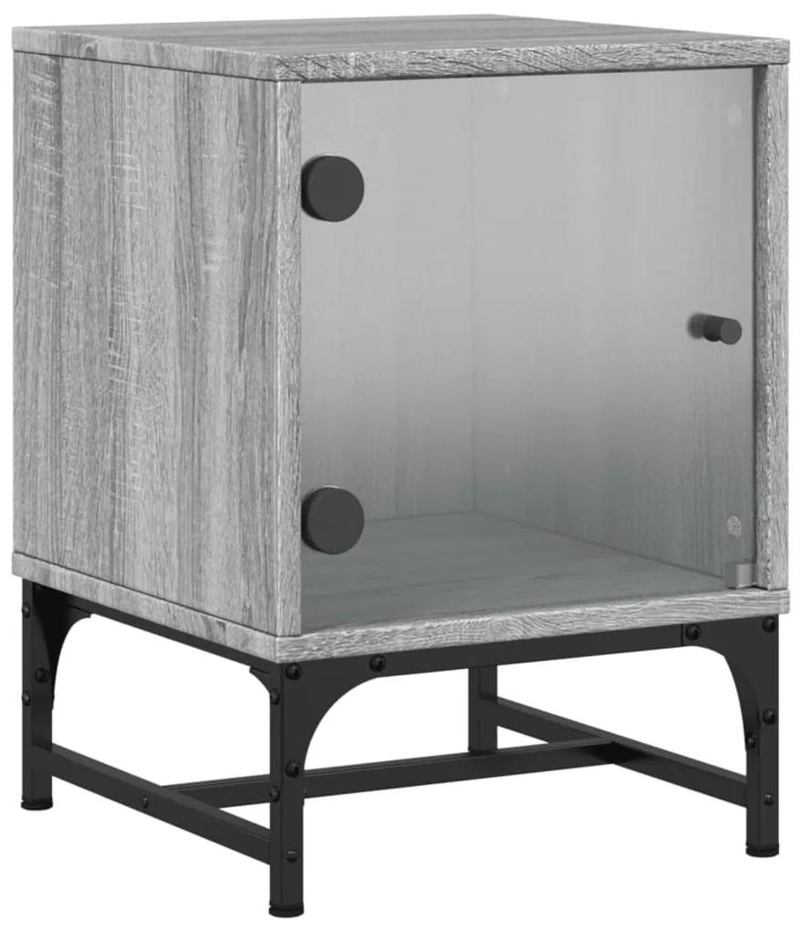 Noční stolek se skleněnými dvířky šedý sonoma 35 x 37 x 50 cm
