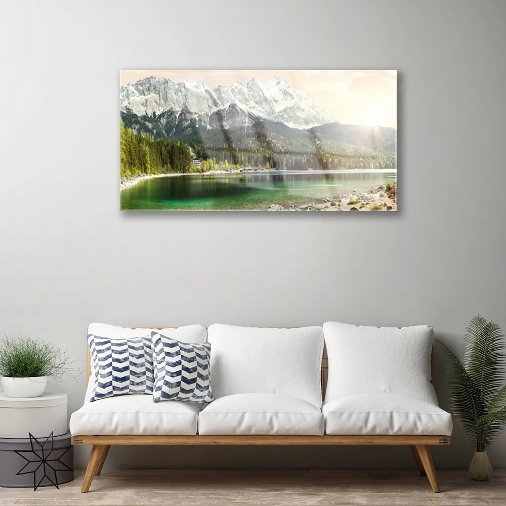 Obraz na skle Hory Les Jezero Krajina 120x60 cm