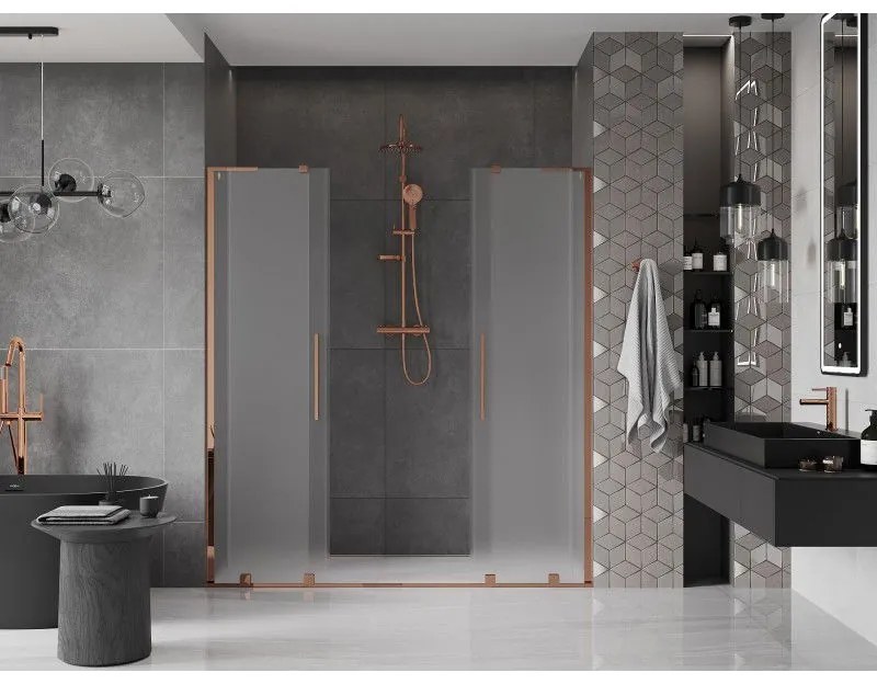 Mexen Velar L Duo, posuvné sprchové dveře do otvoru 170 cm, 8mm sklo námraza, růžové zlato, 871-170-003-32-60