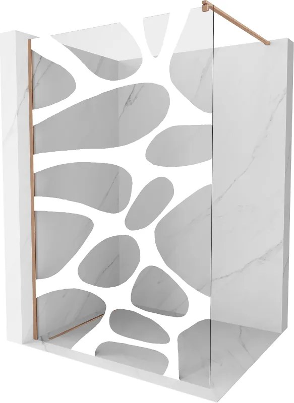 Mexen Kioto, sprchová zástěna Walk-In 100 x 200 cm, 8mm čiré sklo bílý vzor, měděný matný profil, 800-100-101-65-97