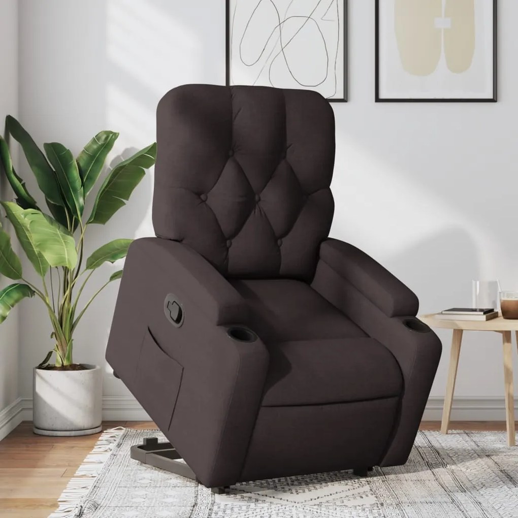 Zvedací polohovací křeslo tmavě hnědé textil 3204715