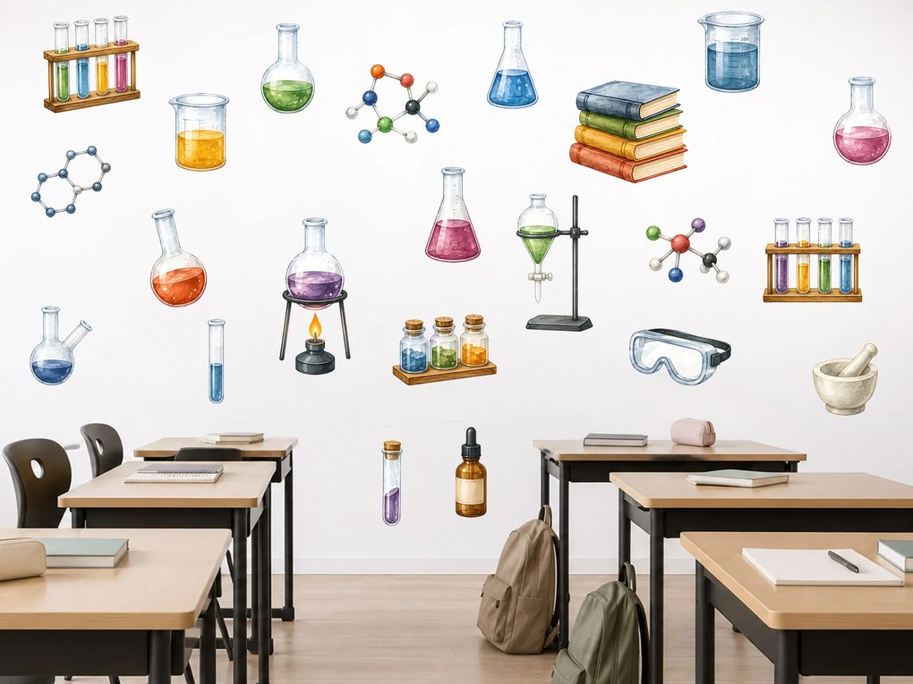 Škola chemie samolepky na zeď do učebny a třídy arch 100 x 83 cm
