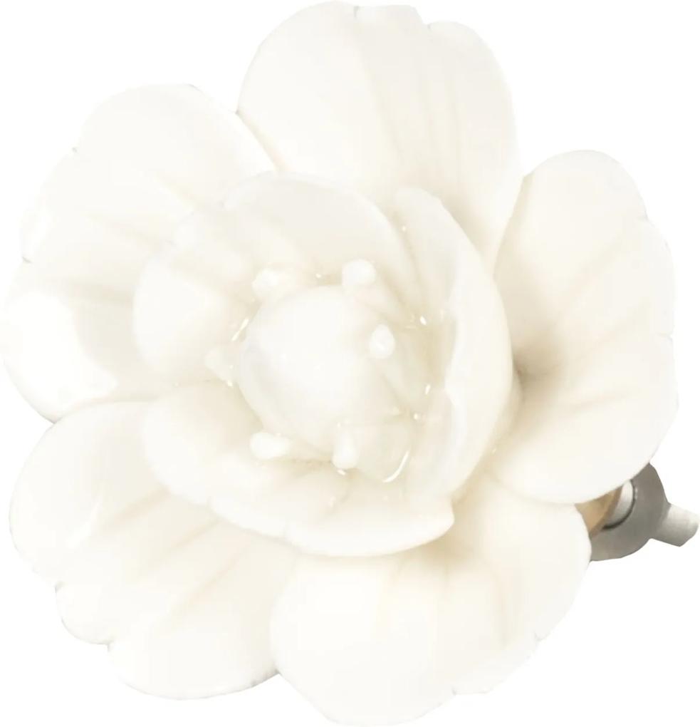 Keramická úchytka květ krémový - Ø 6 cm Clayre & Eef