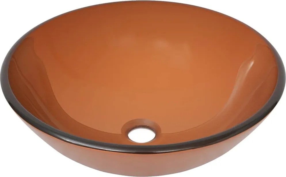 Koupelnové umyvadlo s baterií a výpustí hnědé tvrzené sklo 3098455