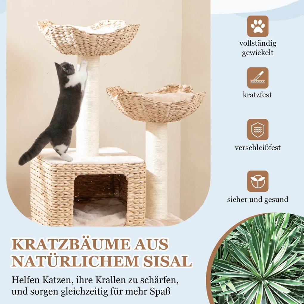 Costway Cattail cat tree se sisalovými sloupky a sedadlem a domečkem pro kočky