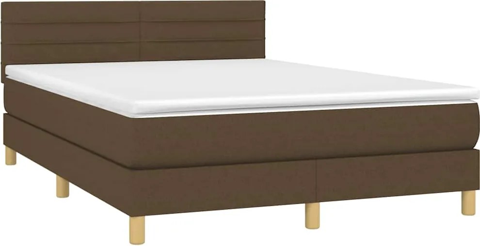 Box spring postel s matrací a LED tmavě hnědá 140x200 cm textil 3133800