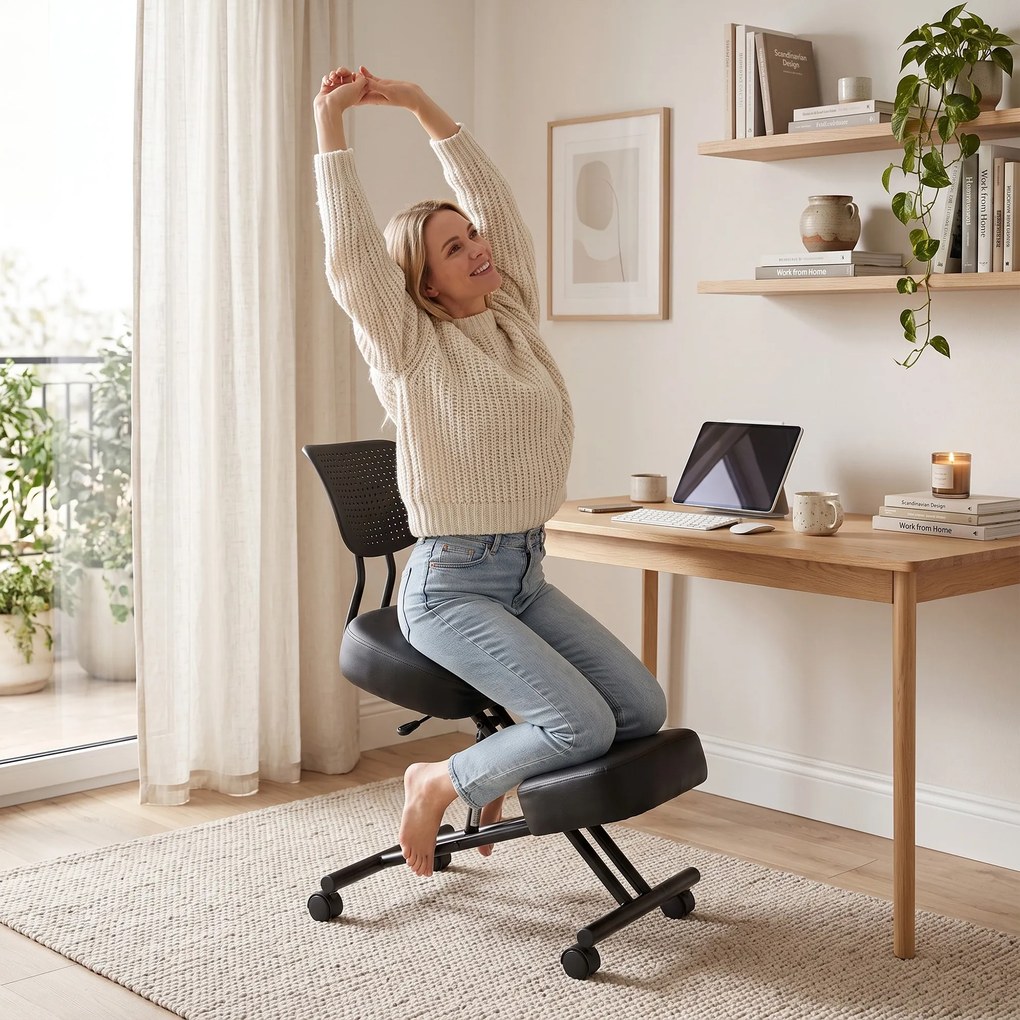 HOMCOM ergonomická klekačka s opěradlem a kolečky, černá