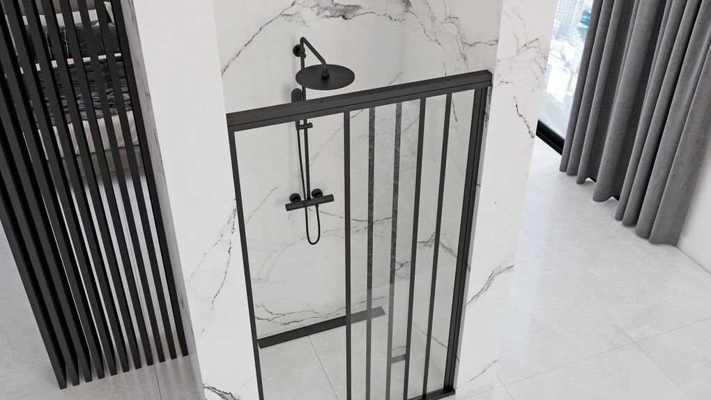 Posuvné sprchové dveře REA ALEX 90 cm pro instalaci do niky, černé/transparent - bez vaničky