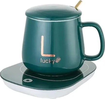 Sada keramického hrnku s elektrickým ohřívačem Lucky v dárkovém balení - green