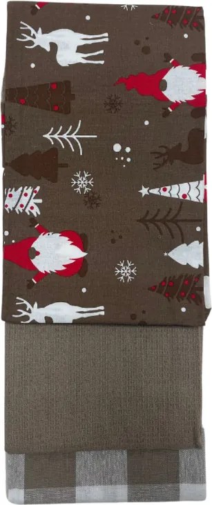 Utěrky na nádobí Vánoční Christmas hnědá 3ks 45x70cm TiaHome