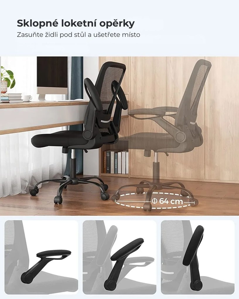 Kancelářská židle ERGO se sklopnými područkami, max. 120 kg, černá SongmicsHome