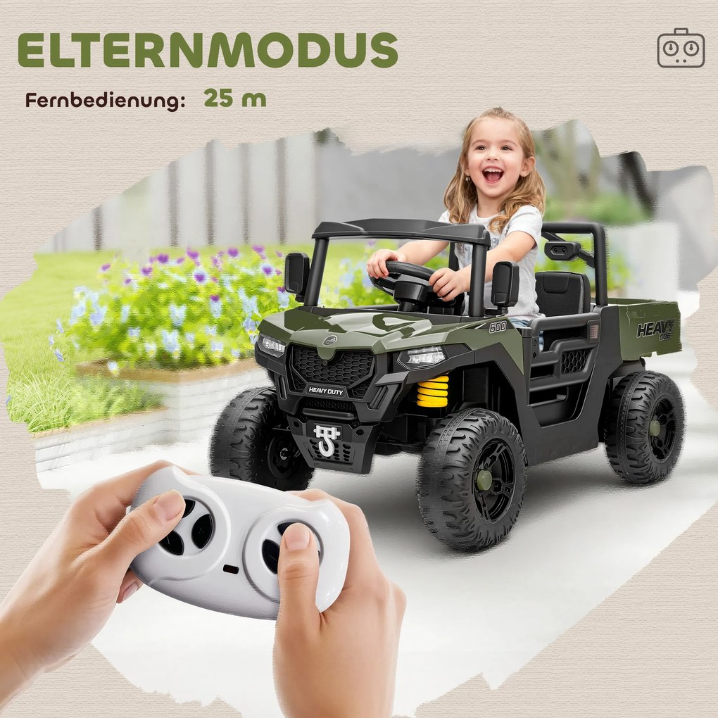 AIYAPLAY Elektrické vozidlo, 2 motory, zavazadlový prostor, design UTV, hudební funkce, zelené