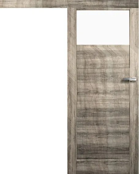posuvné interiérové dveře na stěnu vasco doors TEO model 2 Průchozí rozměr: 70 x 197 cm, Orientace dveří: Levé dveře, Dekor: Dub šedý