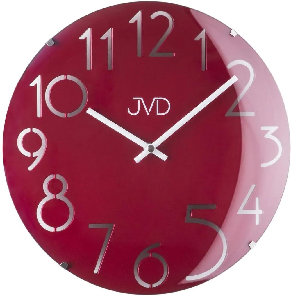 Designové červené skleněné dřevěné hodiny JVD HT076.1