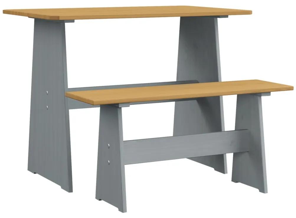 327252 vidaXL Jídelní stůl s lavicí medově hnědý a šedý masivní borové dřevo