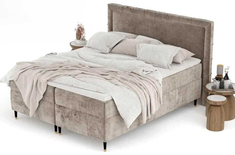 Béžová boxspring postel s úložným prostorem 180x200 cm Voyage – Maison de Rêve