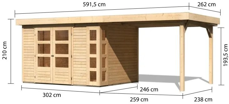 Dřevěný zahradní domek KERKO 5 s přístavkem 280 Lanitplast