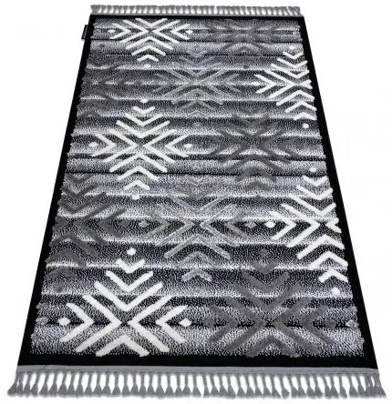 Koberec MAROC P658 Sněhové vločky, střapce, černý, Berber, Maroko, Sh