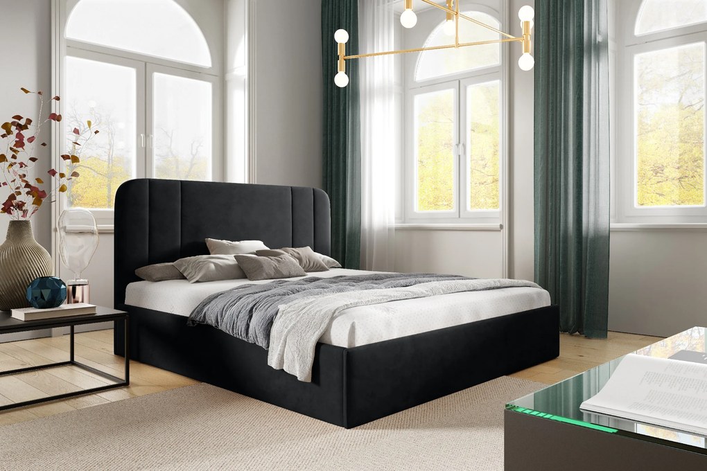 Eka Čalouněná postel LOKI 120x200 cm Barva látky Trinity: Tmavě zelená (Trinity 2328), Úložný prostor: S kovovým rámem úložného prostoru