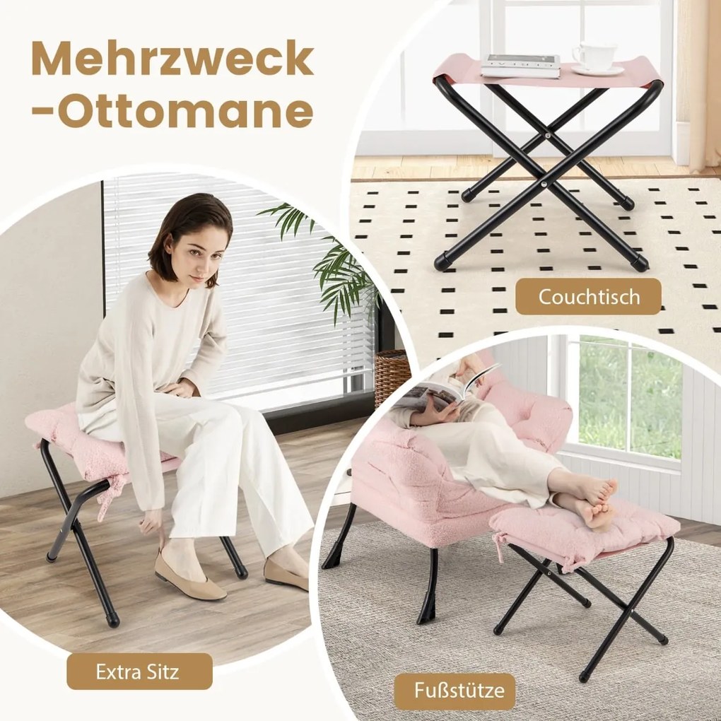 Costway Křeslo s područkami a boční kapsou a podnožkou a taburetem relaxační