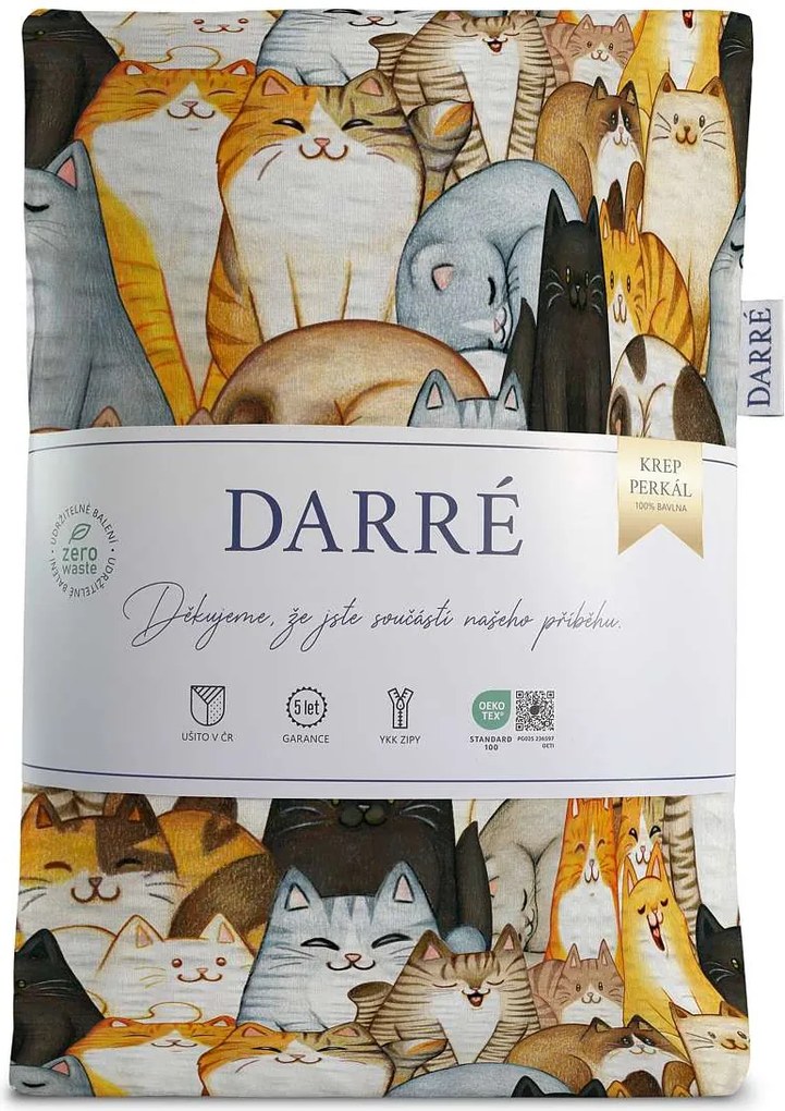 Krepové prodloužené povlečení Kočky Velikost: 140 x 220 + 70 x 90