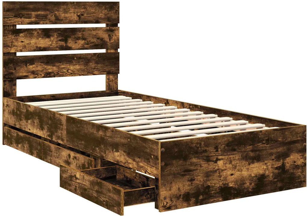 Rám postele s čelo Kouřový dub 90 x 200 cm Inženýrské dřevo 3411861