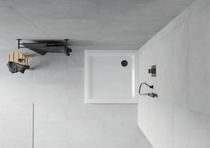 Mexen Flat čtvercový sprchový kout slim 90 x 90 cm, bílý, černý sifon - 40109090B