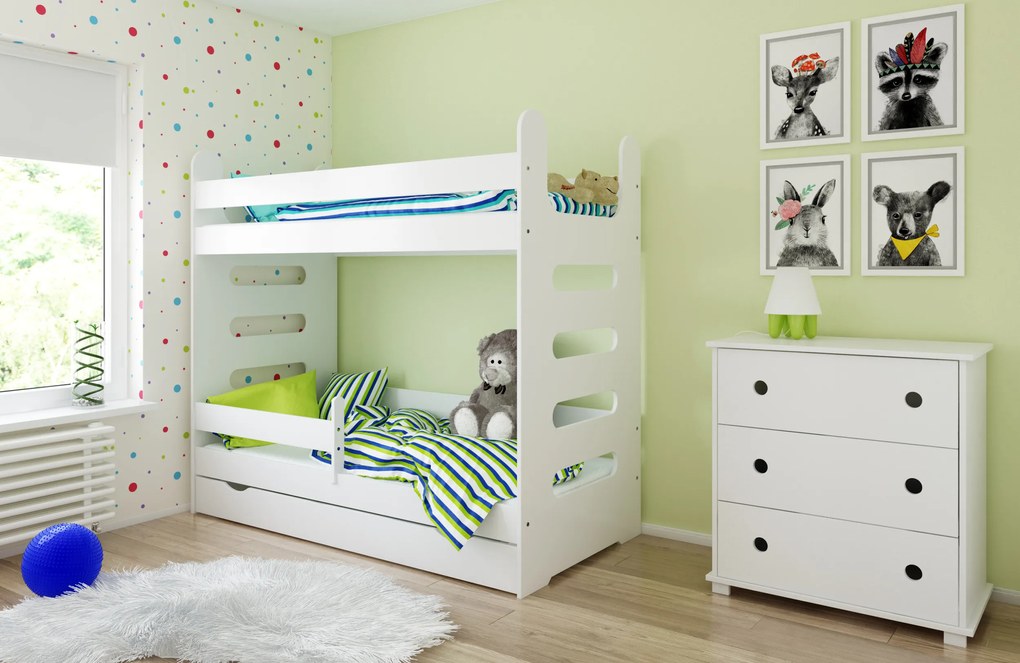 BabyBeds Dětská patrová postel MATI 180x80 Barevné provedení: Bílá, Úložný prostor: Ano, s úložným prostorem