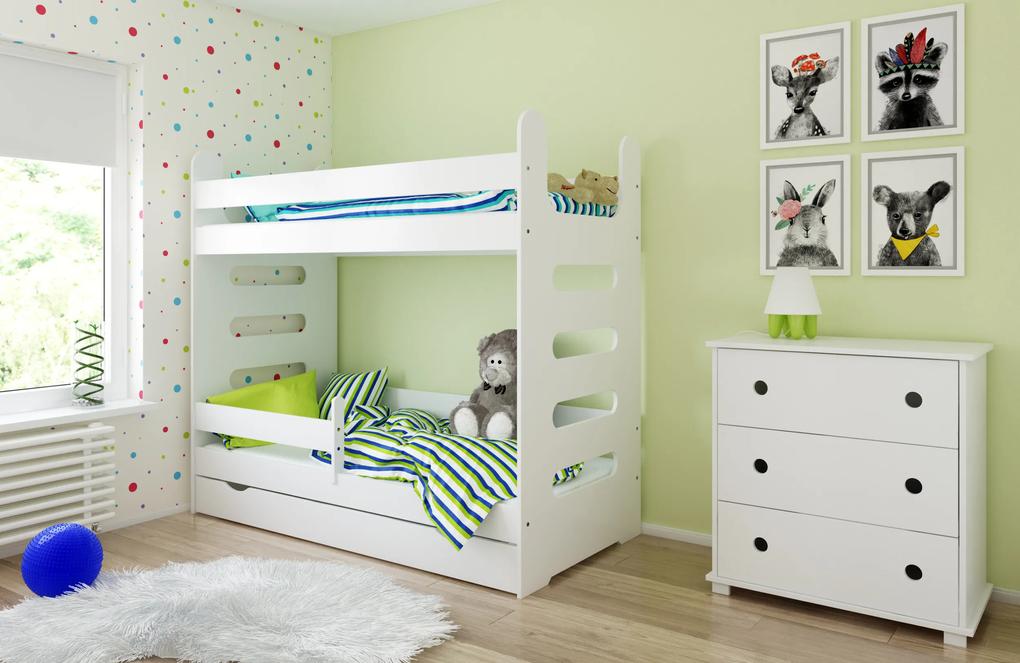 BabyBeds Dětská patrová postel MATI 180x80 Barevné provedení: Bílá, Úložný prostor: Ne, bez úložného prostoru