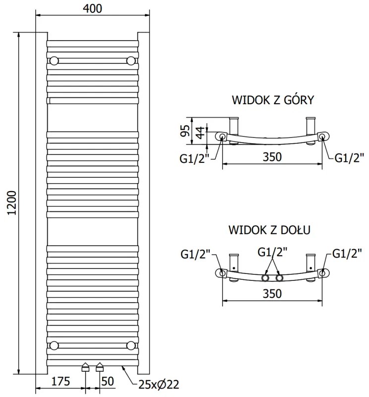 Mexen Ares koupelnový radiátor 1200 x 400 mm, 442 W, Černá - W102-1200-400-00-70