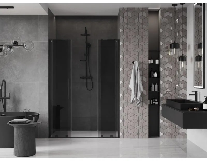 Mexen Velar L Duo, posuvné sprchové dveře do otvoru 160 cm, 8mm šedé sklo, černá matná, 871-160-003-42-70