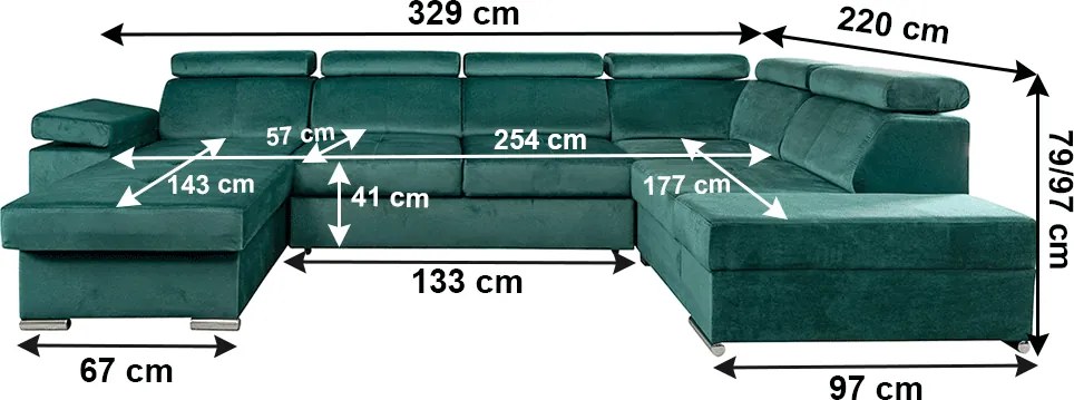 Tempo Kondela Rozkládací sedací souprava do U LAMORA s úložným prostorem, levá, smaragdová