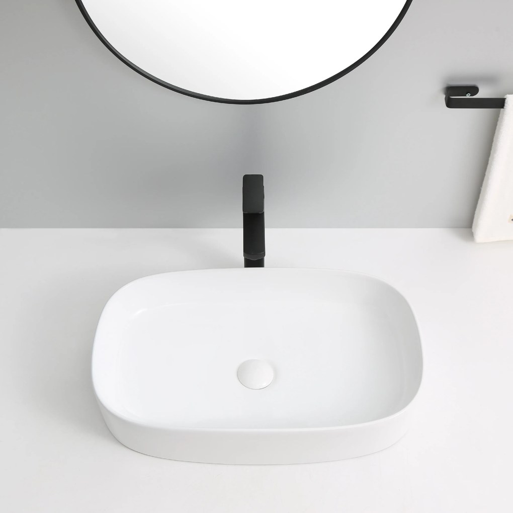 Erga Luella, umyvadlo na desku 610x375x120 mm, bílá lesklá, ERG-V03-9612-WH