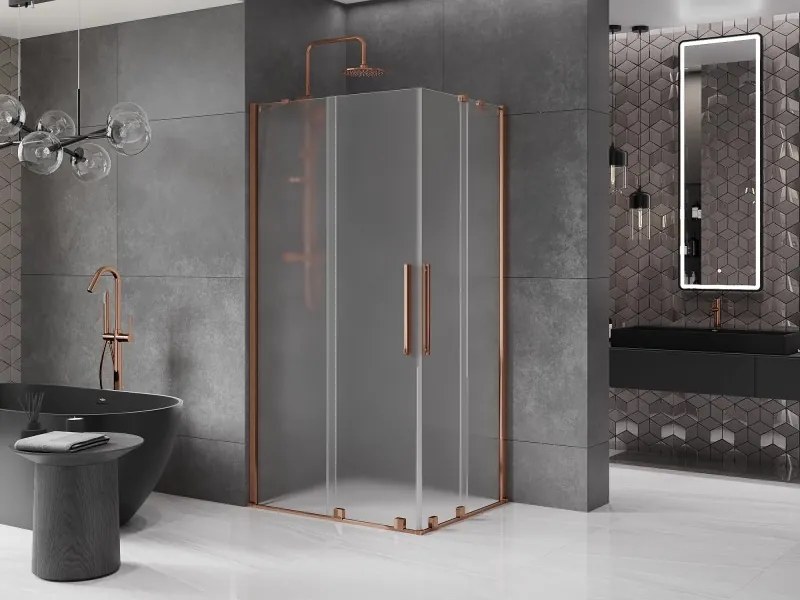Mexen Velar Duo, sprchový kout s posuvnými dveřmi 100 x 90 cm, 8mm sklo námraza, růžové zlato, 871-100-090-32-60