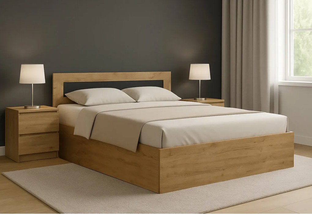 Dvoulůžková postel 160x200 dub kraft zlatý / šedý grafit Viva