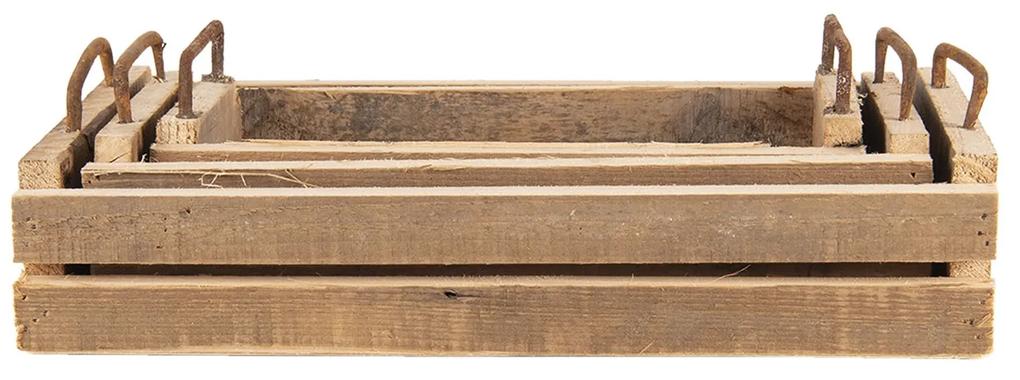 Dekorativní tácy z recyklovaného dřeva s kovovými uchy (3 ks) - 40*25*11 / 35*16*10 / 25*7*10 cm