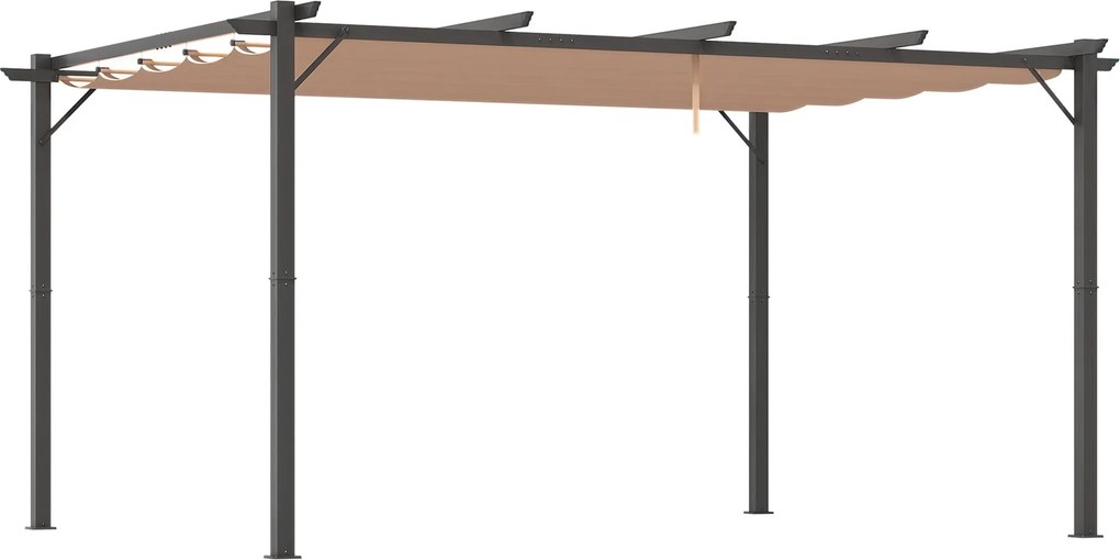 Outsunny Pergola s nastavitelnou plachtou 3 x 4 m, zahradní slunečník, hliníkový ochranný kryt na terasu, šedá+hnědá | Aosom