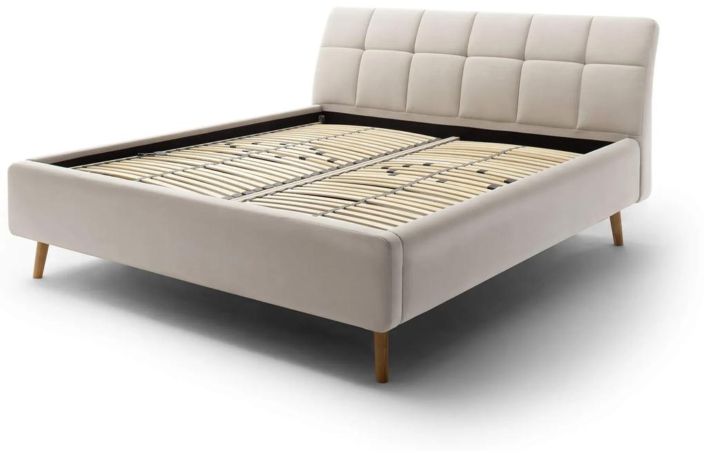 Čalouněná postel s prošívaným čelem lemina s úložným prostorem 160 x 200 cm béžová MUZZA