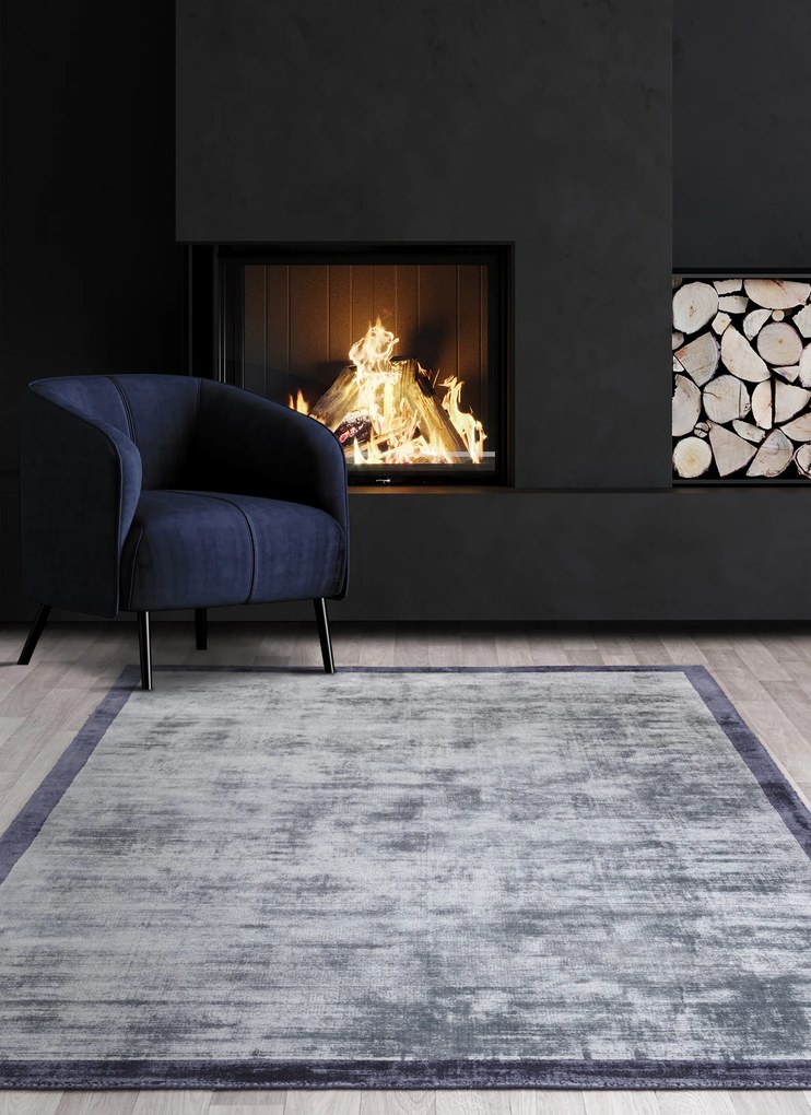 Černý  koberec Ife Border Charcoal Silver Rozměry: 200x200 cm