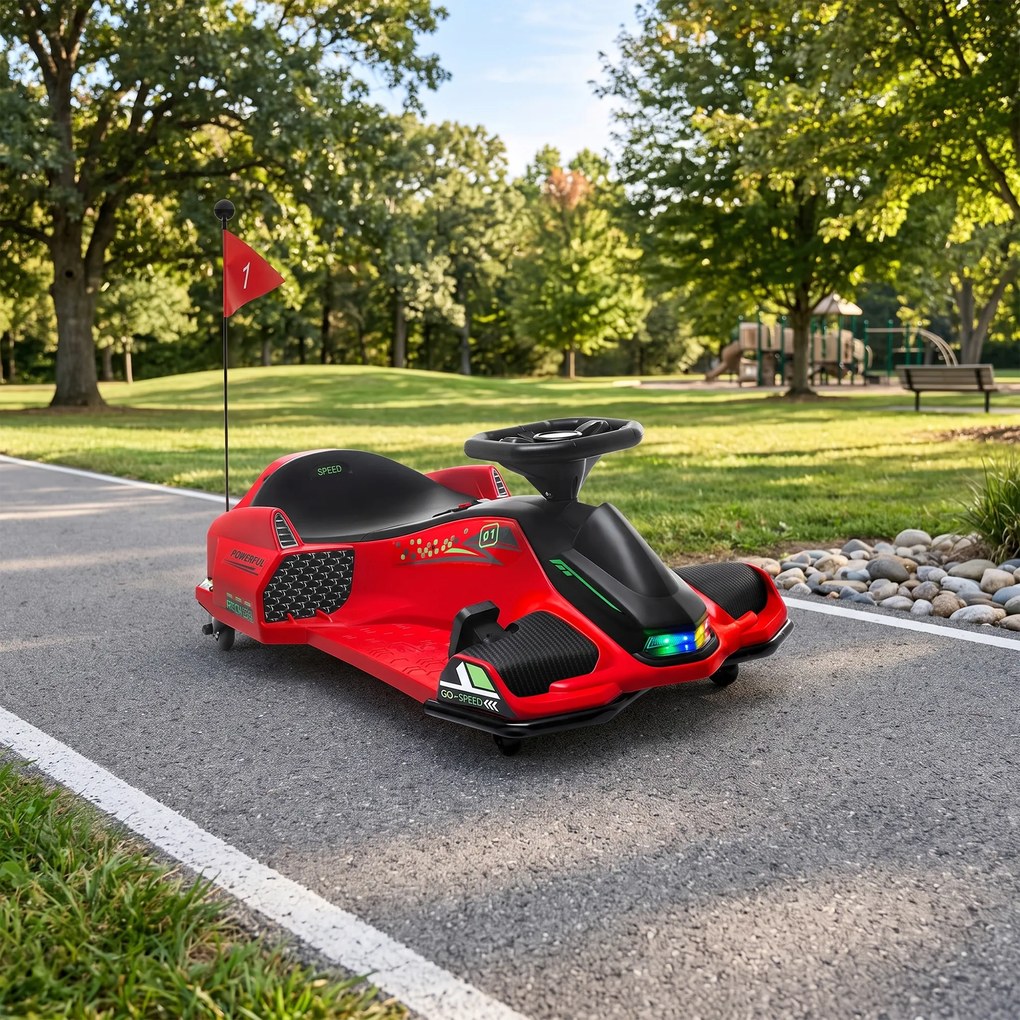 HOMCOM Dětský elektrický Go-Kart 12V 3-8km/h Drift Kart s drift módem, pomalým startem, Go-Kart s osvětlením a hudbou, bezpečnostním pásem pro děti v…
