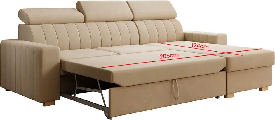 Rohová rozkládací sedací souprava do L LAO, 245 cm, s úložným prostorem Roh pohovky: Pravý roh, Barva látky: Olivově zelená (Kronos 46)