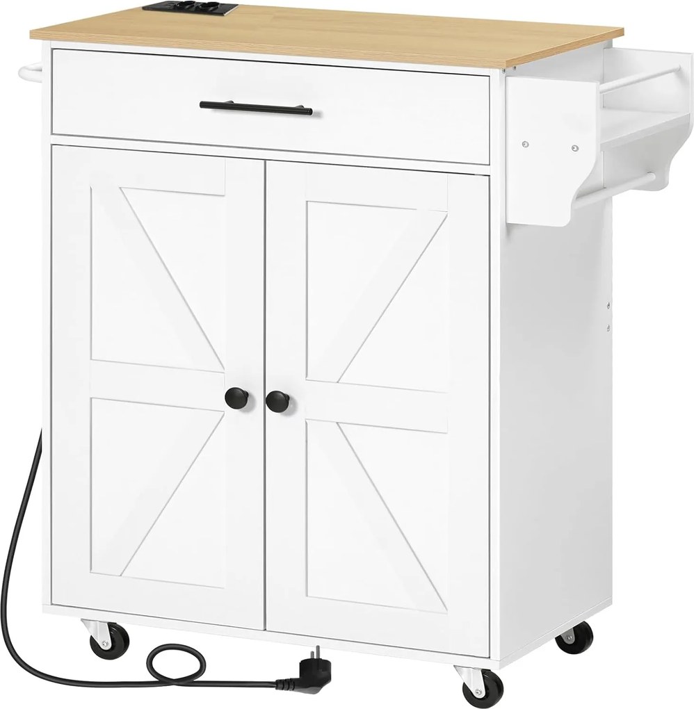 Pojízdný kuchyňský vozík s prodlužovacím kabelem Vasagle Marley 65 cm bílý/dub přírodní