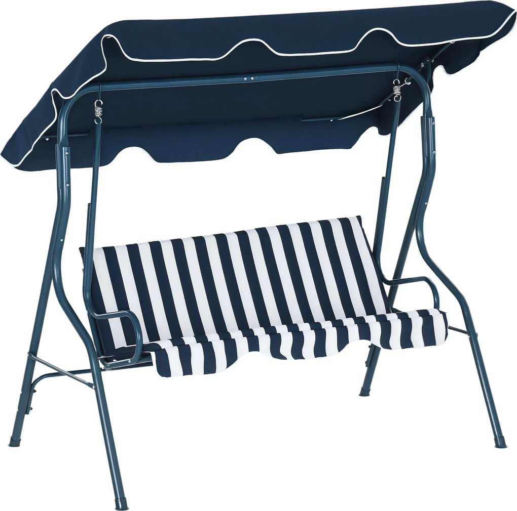 Zahradní houpačka Outsunny pro 2-3 osoby s nastavitelnou voděodolnou stříškou a ocelovým rámem 170x110x153 cm Modrá | Aosom