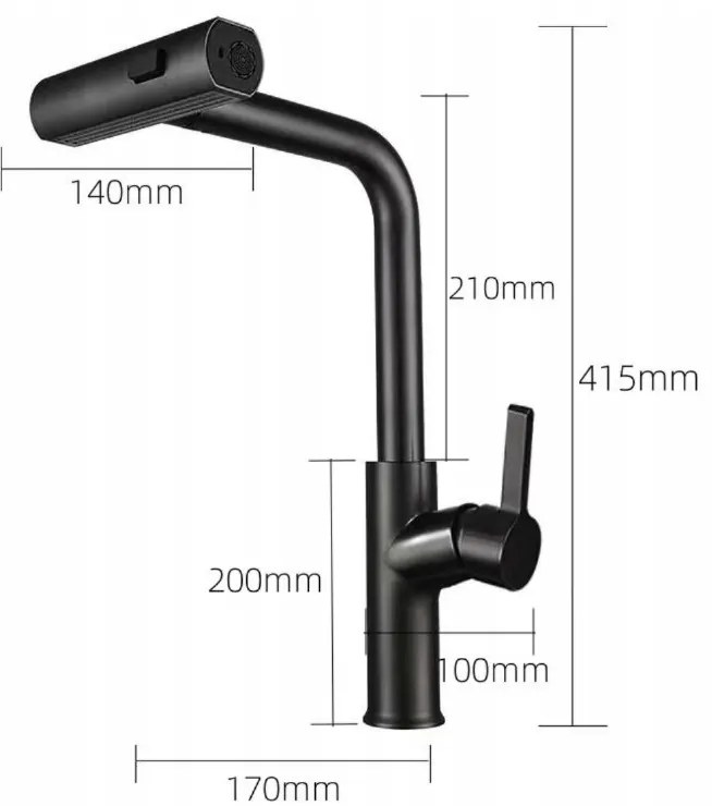 Gamma Rotary, vysoká dřezová baterie s výsuvným výtokem h-415, černá matná, GMA-BR-BK