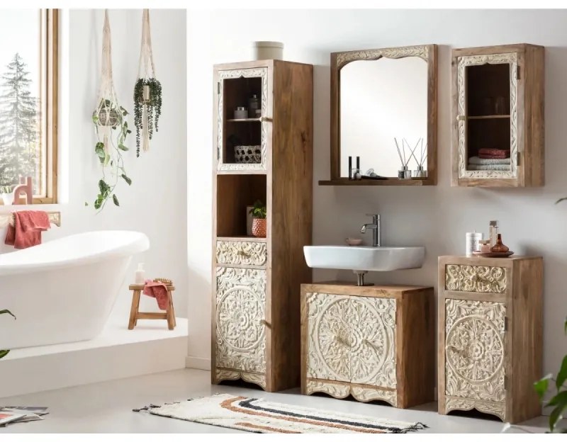 furniture-nabytek.cz - 5dílná koupelnová sada Delmar z masivního manga, lakovaná, hnědá